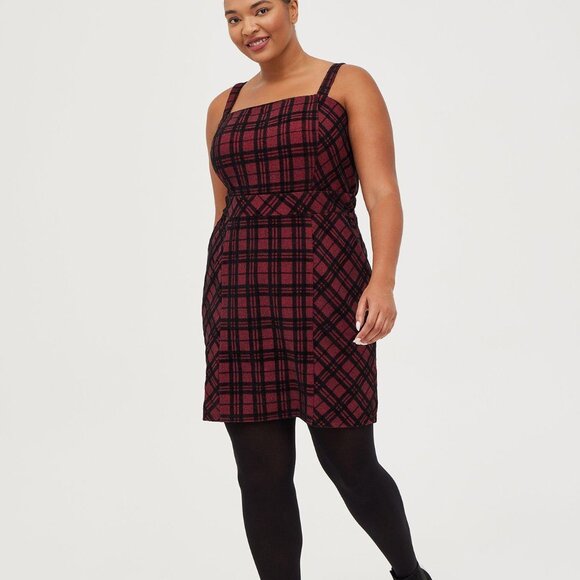 torrid | Dresses | Torrid 2l 214 Red Pinafore Plaid Double Knit Punk ...